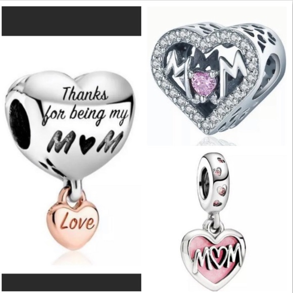 Jewelry | 3 Pc Sparkling Infinity Heart Mom Script Heart Bead ...